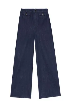 Mint Velvet Dark Indigo Patch Pocket Wide Leg Crop Jeans