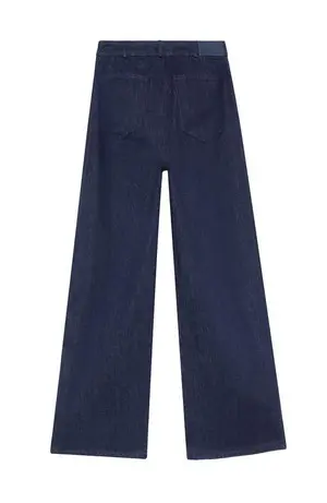 Mint Velvet Dark Indigo Patch Pocket Wide Leg Crop Jeans