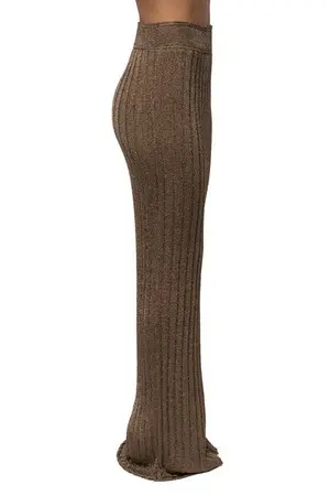 JLUXLABEL Metallic Ribbed Knit Maxi Skirt - Bronze