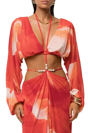 JLUXLABEL Hera Draped Maxi Skirt - Sunset Red