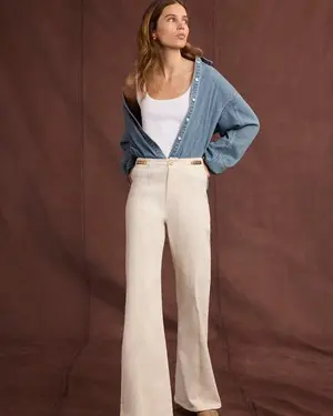 Mint Velvet Full Length Flared Jeans With Disc Detailing - Cream