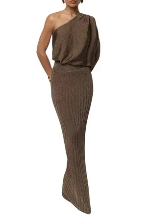 JLUXLABEL One-shoulder Metallic Knit Bodysuit - Bronze
