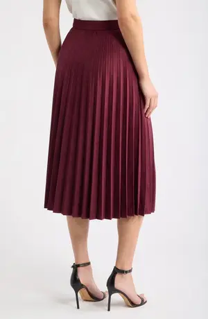 TAHARI ASL Faux Suede Pleated Midi Skirt