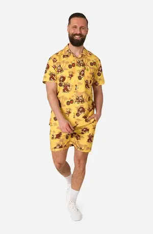 Opposuits Donkey Kong Graphic Button-up Shirt & Shorts Set
