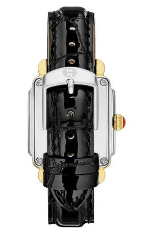 Michele Deco Madison Mid Pavé Diamond & Mother-of-pearl Leather Strap Watch