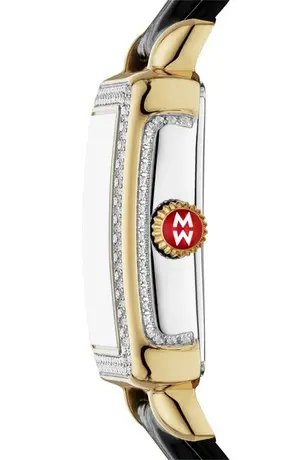 Michele Deco Madison Mid Pavé Diamond & Mother-of-pearl Leather Strap Watch