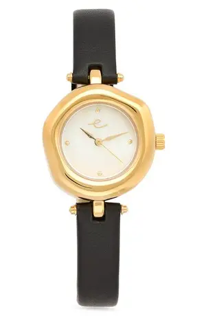 Ettika Open Circle Leather Strap Watch With Mother-of-pearl Dial - Black