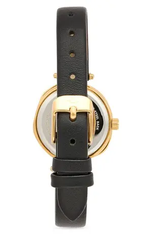 Ettika Open Circle Leather Strap Watch With Mother-of-pearl Dial - Black