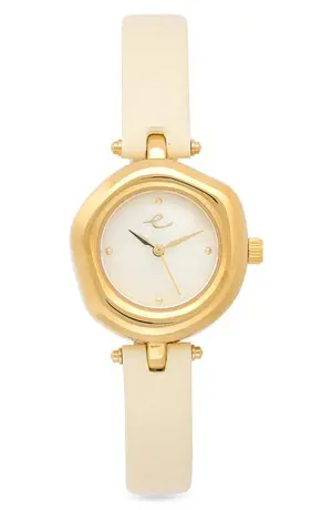 Ettika Open Circle Leather Strap Watch With Mother-of-pearl Dial - Bone