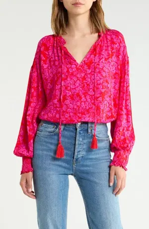 SUGARLIPS Weylin Split Neck Top - Red-fuchsia