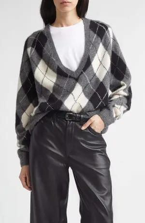 NILI LOTAN Feron Argyle V Neck Sweater