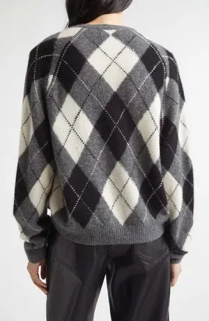 NILI LOTAN Feron Argyle V Neck Sweater