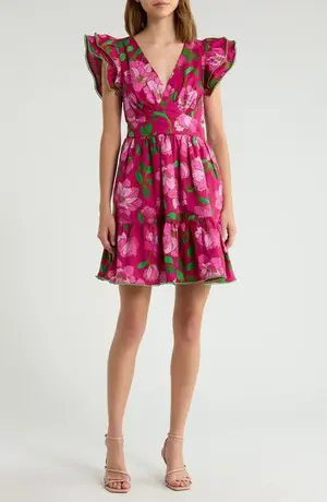 SUGARLIPS Surie Floral Ruffle Cotton Minidress - Pinks-green