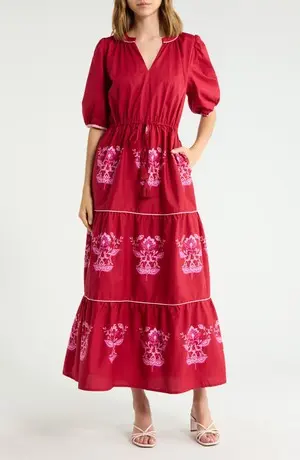 SUGARLIPS Vione Placed Floral Tiered Cotton Dress