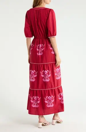 SUGARLIPS Vione Placed Floral Tiered Cotton Dress