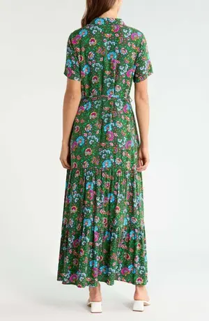 SUGARLIPS Floral Maxi Shirt Dress With Ruffled Hem