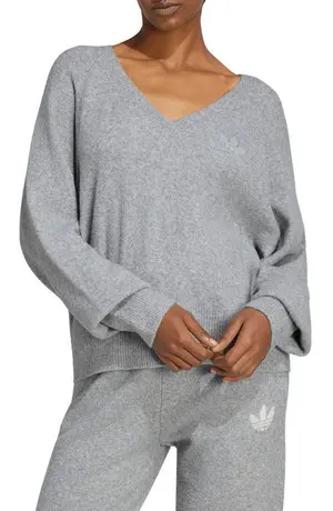 ADIDAS ORIGINALS Knit V-neck Sweater With Trefoil Logo - Medium Grey Heather