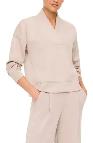 Spanx Air Essentials V-neck Long Sleeve Sweatshirt Mushroom