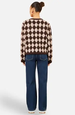 YUMI Argyle Button-front Knit Cardigan