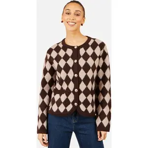 YUMI Argyle Button-front Knit Cardigan - Brown