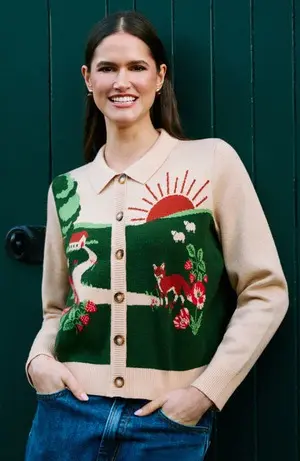 YUMI Sunrise Fox Collared Cardigan