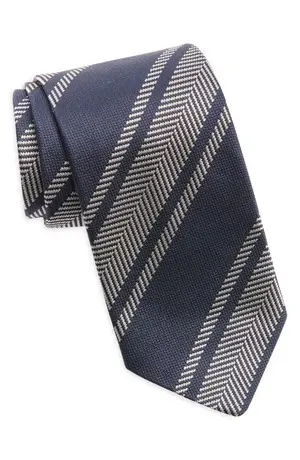 JACK VICTOR Chevron Silk Tie - Navy