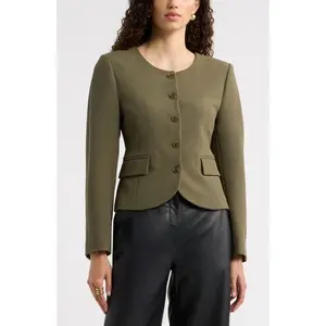 Nordstrom Collarless Curved Hem Jacket - Olive Sarma