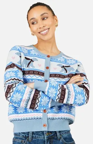 YUMI Polar Bear Fairisle Cardigan - Blue