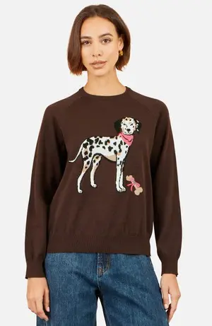 YUMI Dalmatian Intarsia Relaxed Jumper