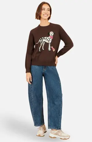YUMI Dalmatian Intarsia Relaxed Jumper