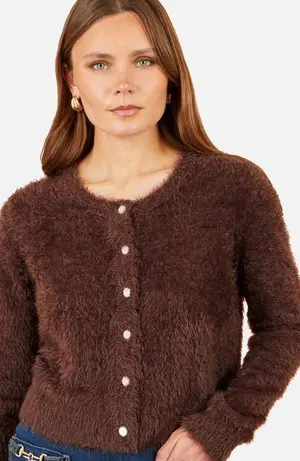 YUMI Eyelash Knit Sparkle-button Cardigan