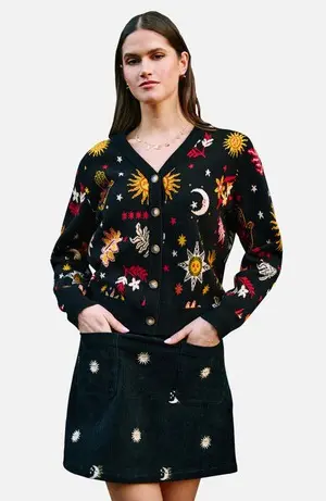 YUMI Cosmic Intarsia V-neck Cardigan