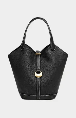 MI BOLSA LONDON Monaco Genuine Pebble Leather Bucket Bag - Black
