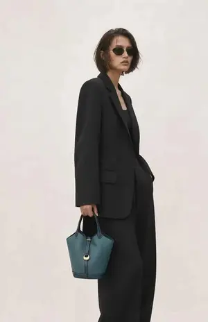 MI BOLSA LONDON Monaco Genuine Pebble Leather Bucket Bag - Blue