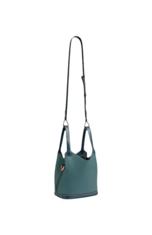 MI BOLSA LONDON Monaco Genuine Pebble Leather Bucket Bag - Blue