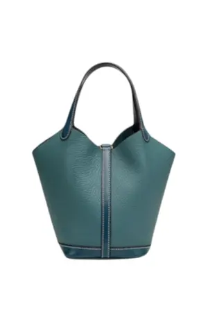 MI BOLSA LONDON Monaco Genuine Pebble Leather Bucket Bag - Blue