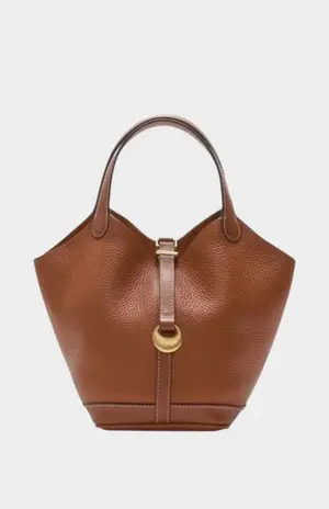 MI BOLSA LONDON Monaco Genuine Pebble Leather Bucket Bag - Brown