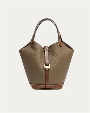 MI BOLSA LONDON Monaco Genuine Pebble Leather Bucket Bag - Grey