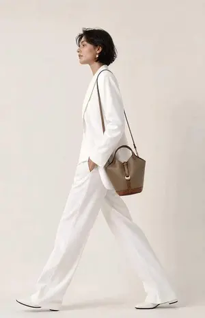 MI BOLSA LONDON Monaco Genuine Pebble Leather Bucket Bag - Grey