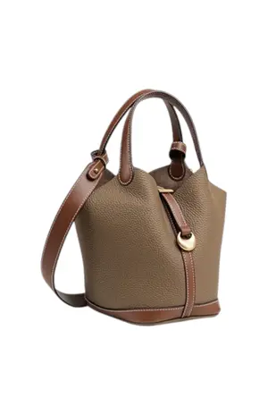 MI BOLSA LONDON Monaco Genuine Pebble Leather Bucket Bag - Grey