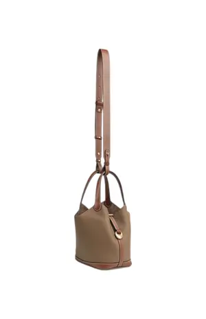 MI BOLSA LONDON Monaco Genuine Pebble Leather Bucket Bag - Grey