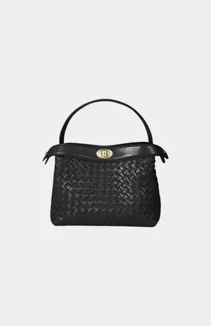 MI BOLSA LONDON Florence Genuine Woven Nappa Leather Top Handle Bag Black