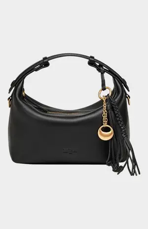MI BOLSA LONDON Camilla Genuine Sheep Leather Half Moon Bag - Black