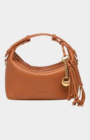 MI BOLSA LONDON Camilla Genuine Sheep Leather Half Moon Bag - Brown