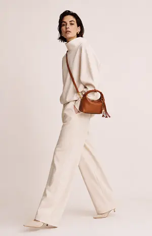 MI BOLSA LONDON Camilla Genuine Sheep Leather Half Moon Bag - Brown