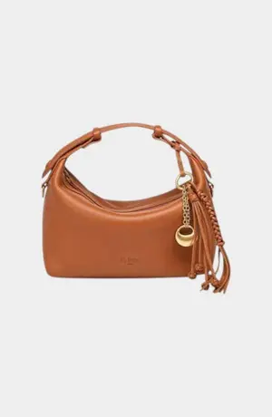 MI BOLSA LONDON Camilla Genuine Sheep Leather Half Moon Bag - Brown