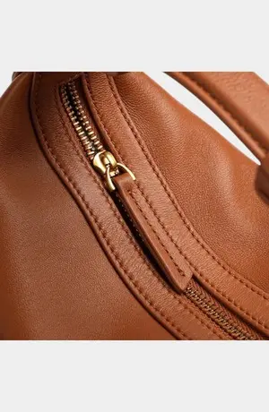 MI BOLSA LONDON Camilla Genuine Sheep Leather Half Moon Bag - Brown
