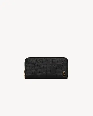 Saint Laurent Tiny Cassandre Zip-around Wallet In Crocodile-embossed Matte Leather