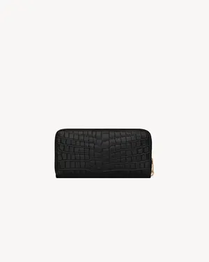 Saint Laurent Tiny Cassandre Zip-around Wallet In Crocodile-embossed Matte Leather