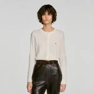 Sandro Cropped Check Stitch Cardigan